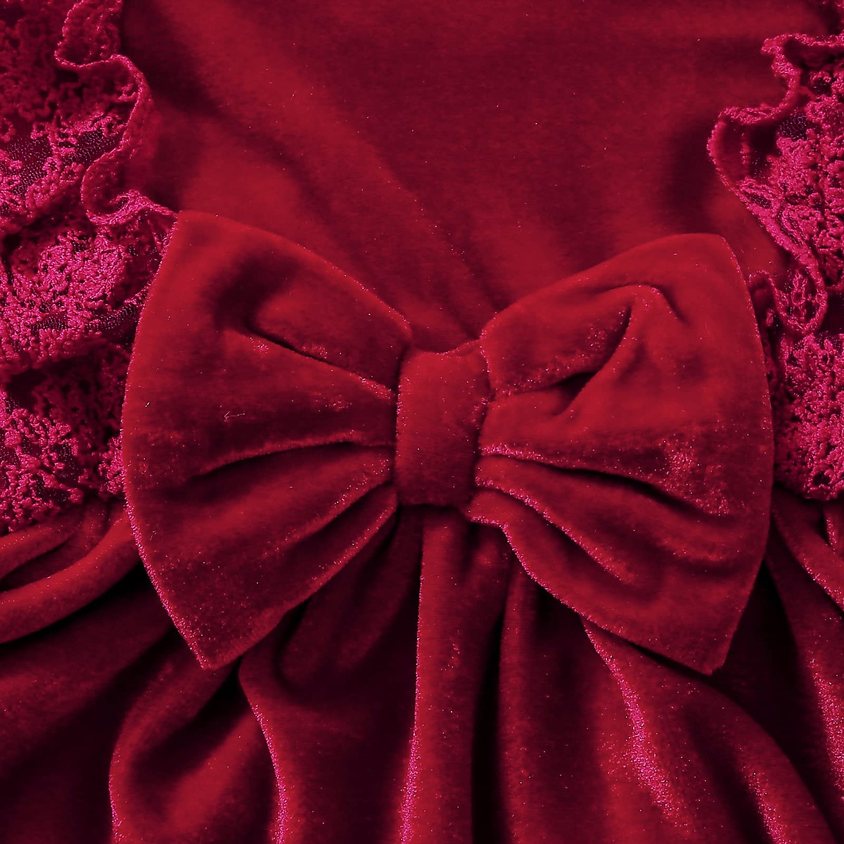 FIOMVA Newborn Baby Girl Christmas Outfit Ruffle Long Sleeve Velvet Dress Causal Princess Dresses Fall Winter Clothes(Christmas-Red Bow,6-9 Months)