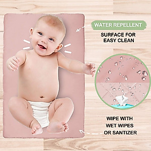 Portable Travel Baby Changing Pad, Soft Large Quilted Padded Foldable Wipeable Waterproof Changing Mats, for Infant Newborn & Toddlers Home Travel Outside (Dusty Pink)