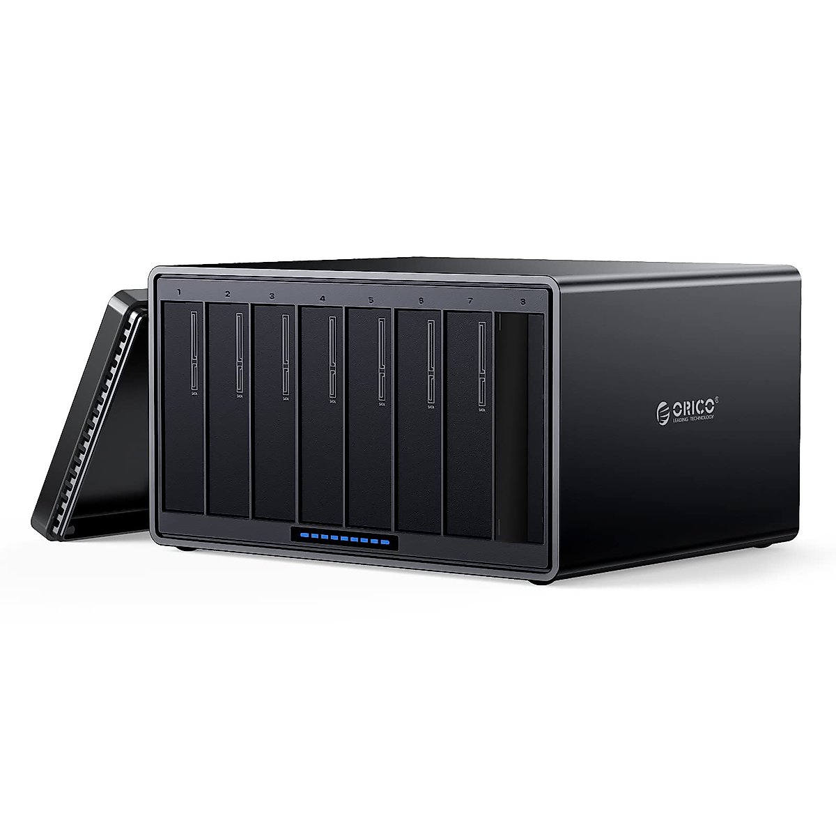 ORICO 8 Bay Tool-Free Aluminum Hard Drive Enclosure with 2 Build-in Fans, Horizontal HDD Docking Station for Small Business Data Backup and Expansion Max to 128TB- NS800U3