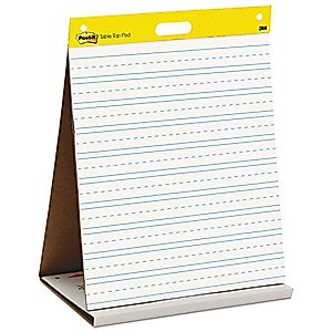 Post-it 563PRL Self Stick Tabletop Easel Ruled Pad, Command Strips, 20 x 23, White, 20 Shts/Pad