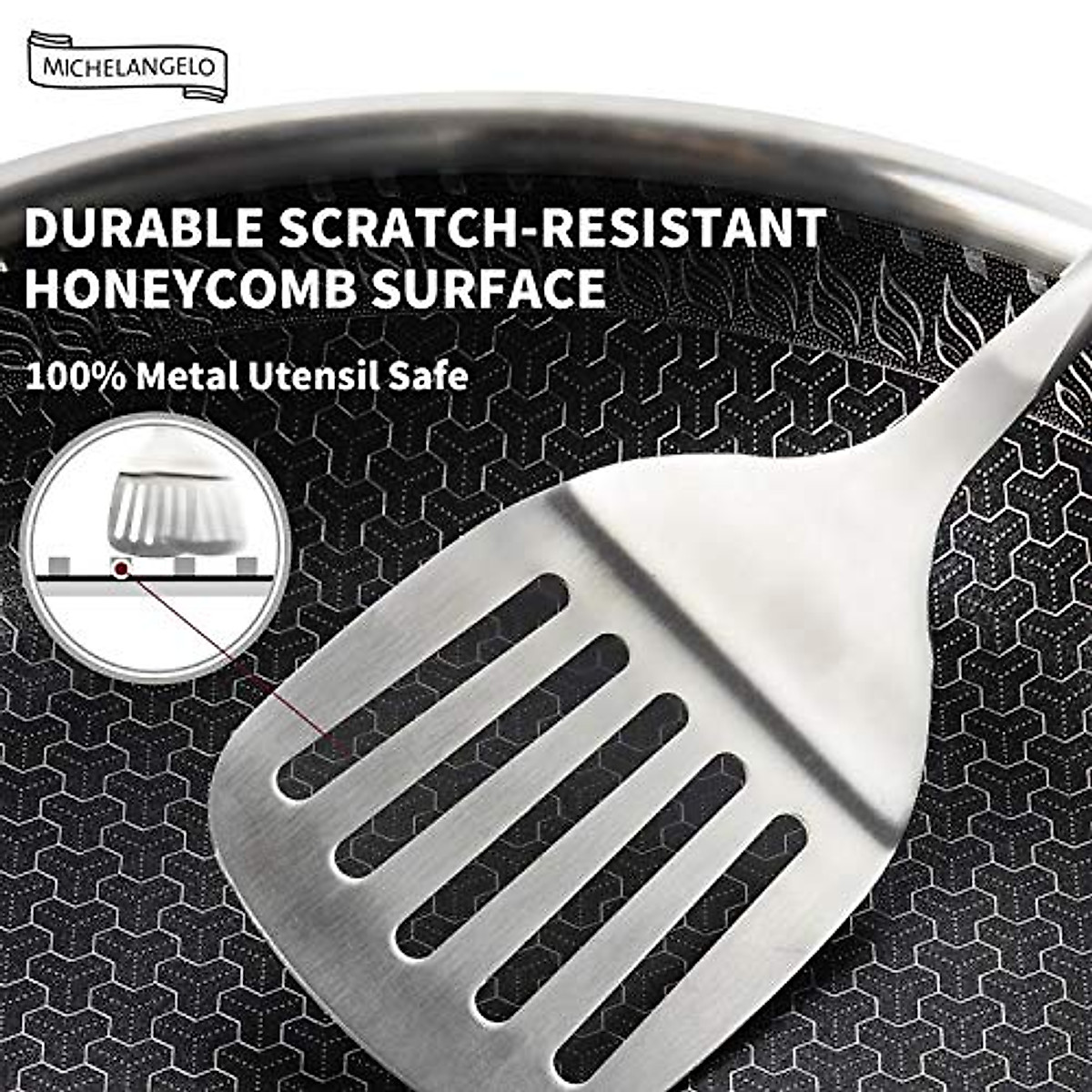 MICHELANGELO Wok Pan with Lid, 12.5 Inch Stainless Steel Wok with Lid, Woks & Stir-fry Pans with Honeycomb Coating, Nonstick Wok Flat Bottom, Induction Wok Pan