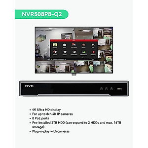 LINOVISION PoE Security Camera System with 8ch 4K POE NVR, (4) 4K Outdoor PoE Dome Cameras with Mic for One Way Audio, Hik Connect or Guarding Vision APP, 2TB HDD, for Business and Home Security