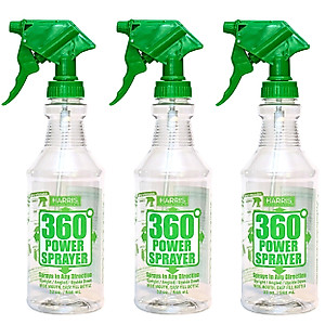 HARRIS Professional Wide Mouth 32oz Empty Spray Bottles for Cleaning Solutions (3-Pack), All-Purpose with Clear Finish, Pressurized Sprayer, Adjustable Nozzle and Measurements