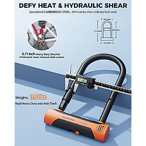 Sportneer Bike Lock - 18mm Shackle Heavy Duty Anti Theft Bike U Locks with 6ft Security Steel Cable - Bicycle U-Locks with Keys & Sturdy Mounting Bracket for Road, Mountain, Electric & Folding Bike