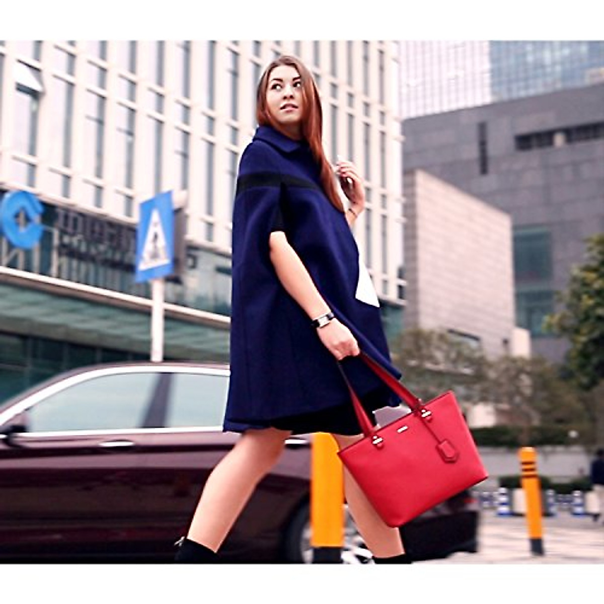 Handbags for Women Shoulder Bags Tote Satchel Hobo 3pcs Purse Set Red