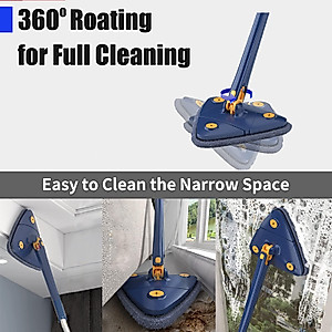 360° Rotatable Adjustable Cleaning Mop, Triangle Microfiber Mop with Long Handle, 6 Replaceable Reusable Washable Mop Pads, mops for Floor/Ceiling/Corner/Glass Cleaning