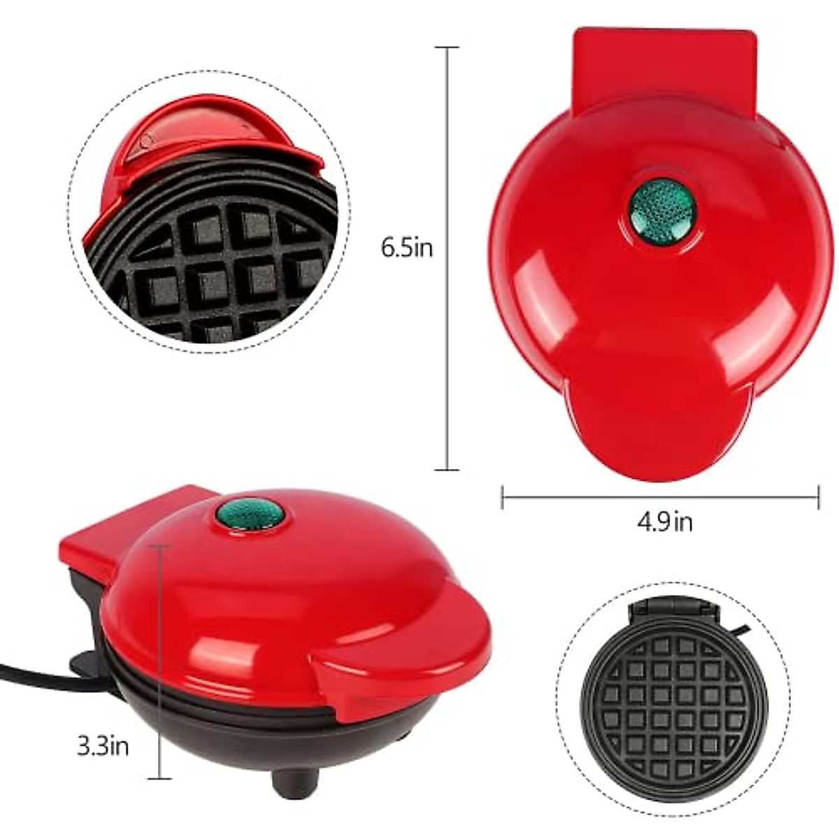 Mini Waffle Maker,Portable Electric Non-Stick Waffle Iron, Round Waffle Maker Grill Machine for Single Waffle, Cookies, Eggs Individual Waffles Anywhere for Breakfast.