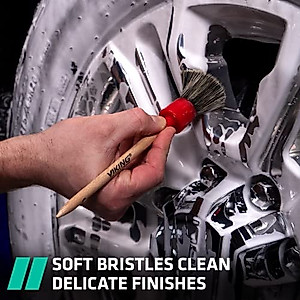 VIKING 3pk Multi-Purpose Car Detailing Brushes, 3 Head Sizes with Natural Boars Hair and Synthetic Fibers for Exterior and Interior Detailing, Red