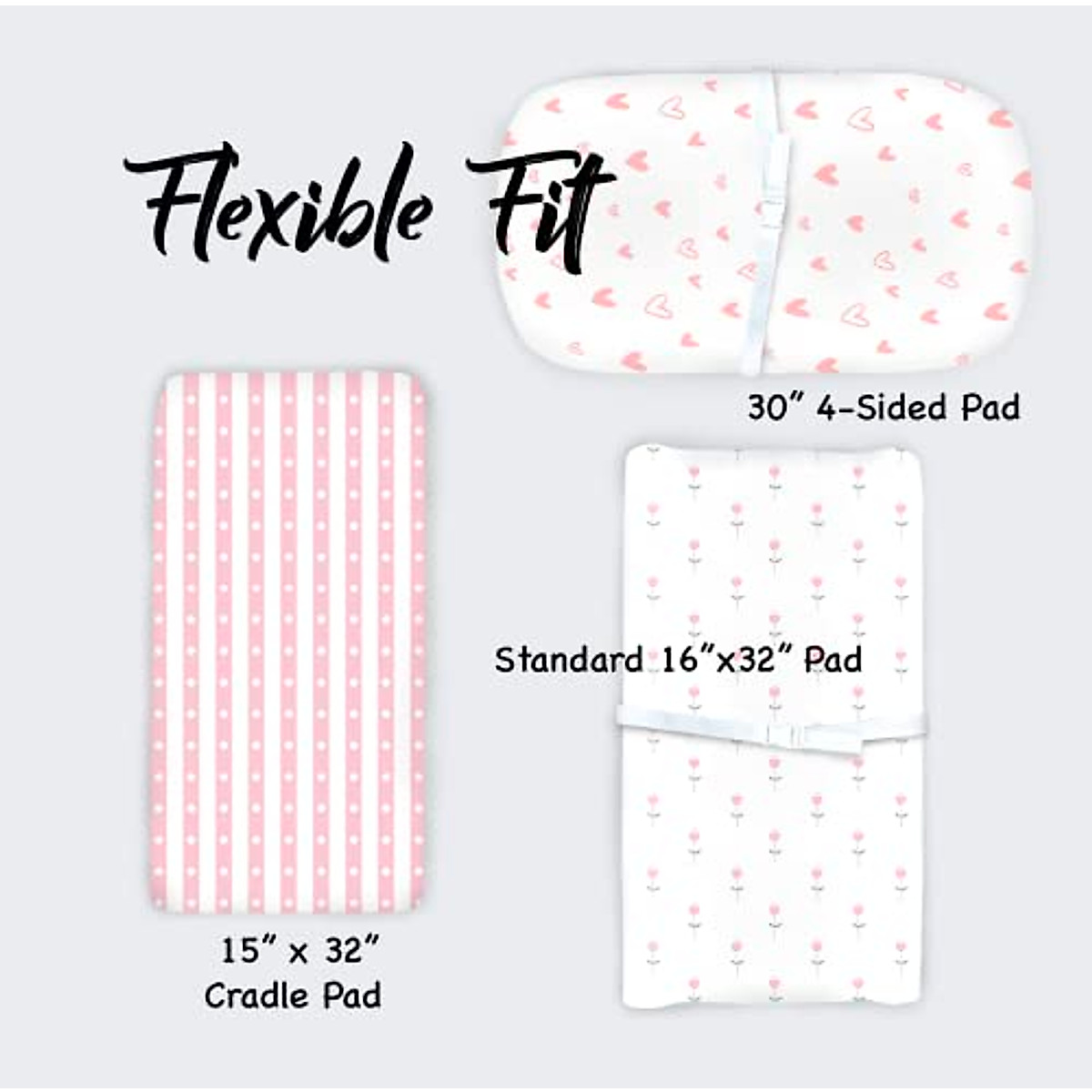 Cambria Baby 100% Organic Cotton Changing Pad Covers or Cradle Sheets with Reinforced Safety Strap Holes. Soft, Pre-Shrunk, and Machine Washable. Girl 3 Pk