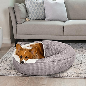 Best Friends by Sheri Cozy Cuddler Mason Covered Cat and Dog Bed with Attached Blanket, Gray, 26"x26"