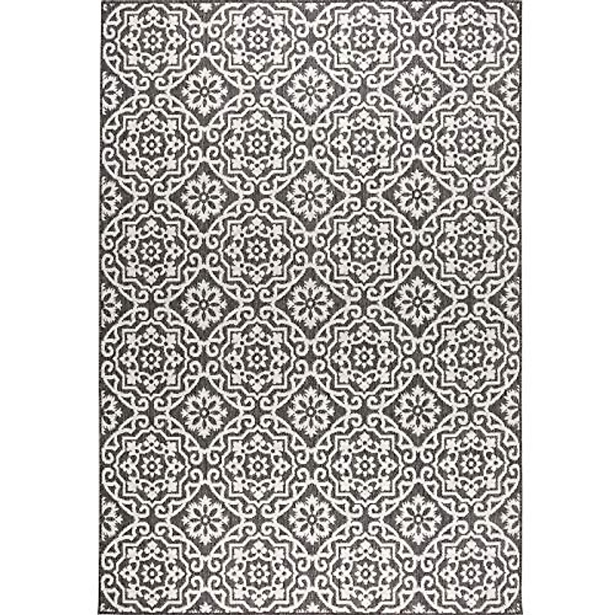 Nicole Miller New York Patio Country Danica Transitional Geometric Indoor/Outdoor Area Rug, Black/Grey, 7'9"x10'2"