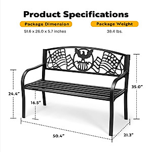 VIVOHOME 50 Inch Outdoor Garden Bench Cast Iron Metal Frame Patio Park Benches for Porch Yard Lawn with Pattern Backrest