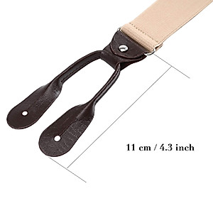 AWAYTR Mens Brown Button End Suspenders - Adjustable Elastic Y Shape Tuxedo Suspender (Khaki)