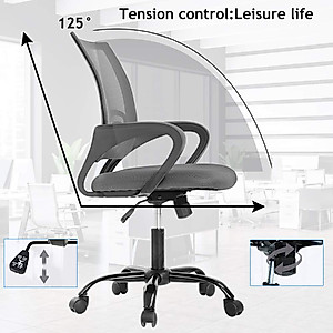 Office Chair Desk Chair Computer Chair Ergonomic Mid Back Mesh Chair with Lumbar Support & Armrest Modern Adjustable Height Swivel Task Executive Chair for Women Men Adult, Grey