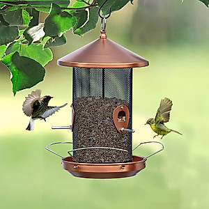 Qeeman Large Bird Feeder Outdoor 12.6 inches Mesh Screen with Copper-Look,Wild Bird Feeder Comes with Hook to Hang on Trees