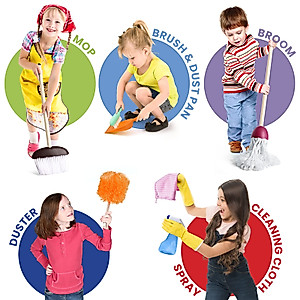 15 PCs Kids Cleaning Set, Play Cleaning Toy Set Includes Broom, Mop, Brush for Toddlers, Child Size Pretend Play House Cleaning Set, Housekeeping Supplies, Learning Toys, Birthday Gifts