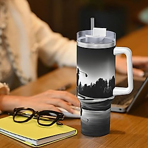HULIBIN Black and White Golfs Print Double Deck Stainless Steel Travel Coffee Cup With Lid 40 Oz Ice Bully Cup