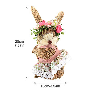 YIREAUD 1 Pcs Easter Straw Rabbit Easter Bunny Figurine Decoration Easter Bunny Statue Artificial Animal Model Sculpture Standing Straw Woven Bunny Ornament for Home Garden Spring Decor