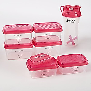 Fit & Fresh Original Jaxx FitPak Insulated Cooler Lunch Box, Meal Prep Bag with Portion Control Containers, Ice Pack, 28 oz Shaker, Standard, Pink