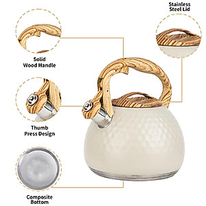 Zalnuuk Tea Kettle, Tea Pot with Cool Touch Ergonomic Handle, Tea Kettle Food Grade Stainless Steel, Tea Kettle Stovetop, Kettle Teapot, Whistling Tea Kettle, Small Tea Kettle, 3.2 Quart