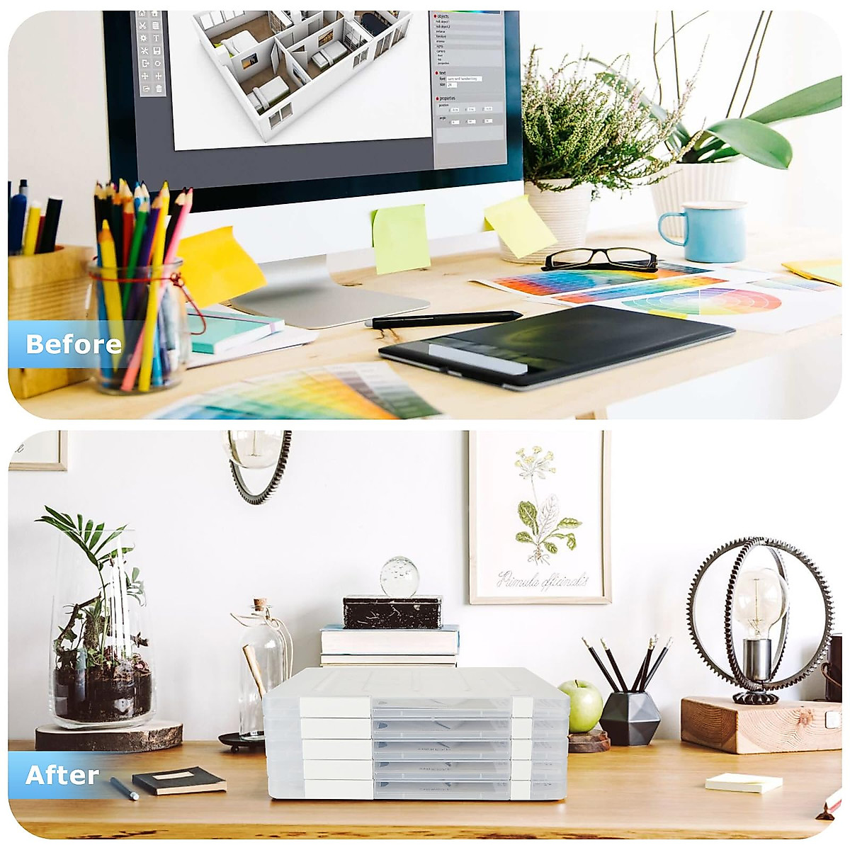 Acrux7 6 Pack Plastic File Storage Cases, Thin Transparent File Box, Portable Project Case, Scrapbook Paper Storage Organizer Clear File Box for Photos, Art, Craft, Office Supplies (12x9x0.8 Inch)