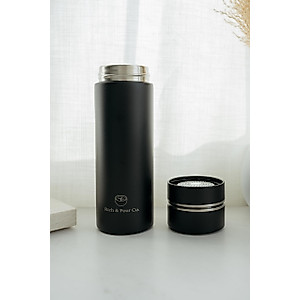 Insulated Tea Infuser Tumbler Thermos - Stainless Steel Travel Tea Mug with Lid | Cold Brew Coffee Mug Flask (Black Detachable, 15.9oz)