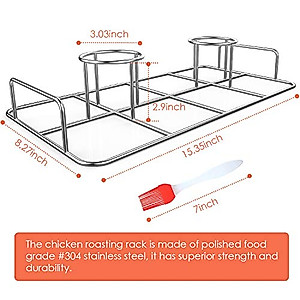 RUSFOL Double Beercan Chicken Rack with a Silicone Oil Brush, Stainless Steel Twin Chicken Stand for Smoker and Grill,Cook 2 Chicken Together