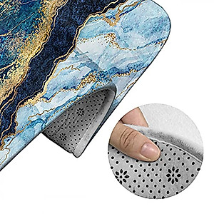 WONDERTIFY Blue Marble Bathroom Antiskid Pad Gold Foil and Glitter Marbling Wavy 3 Pieces Bathroom Rugs Set, Bath Mat+Contour+Toilet Lid Cover