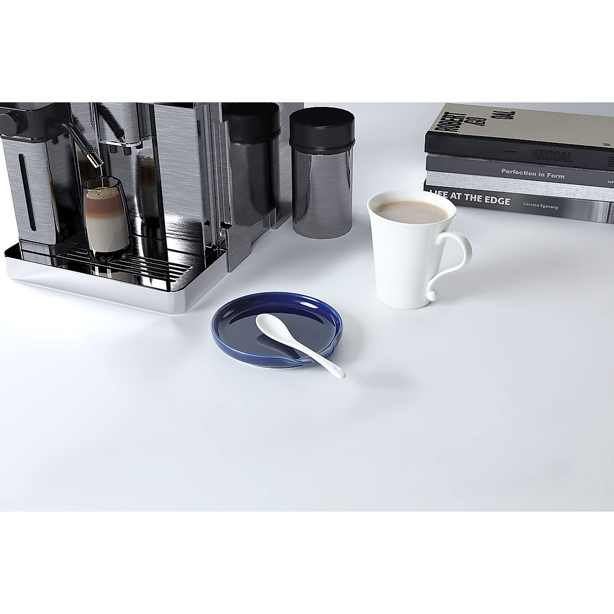 GDCZ Ceramic Spoon Rest for Stove Top - 5 Inches Large Spoon Holder for kitchen Counter, White Coffee Spoon Rest, Cooking Utensil Rest, Kitchen Accessories, Dishwasher Safe, Set of 1,Navy