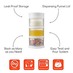 Innobaby Packin' Smart Stackable and Portable Storage System for Formula, Liquid, Baby Snacks and More. 3 Stackable Cups in White. BPA Free.