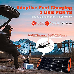 SOLAR POPO 100W Portable Solar Panels Foldable Solar Panel Charger US Solar Cells with USB Outputs for Power Station Generator Phones Tablets Outdoor Camping RV Trips Adventures