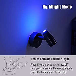 Obeaming RV Reading Light 12V Swivel LED Spotlight with Quick USB Charger& Blue Nightlight, Camper Van Travel Trailer Bed Reading Light, 12-24VDC Hard-Wired (Gloss Black)
