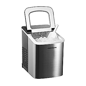 Frigidaire Compact Countertop Ice Maker, Makes 26 Lbs. Of Bullet Shaped Ice Cubes Per Day, Silver Stainless