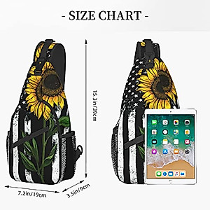 Sunflower And American Flag Sling Backpack Crossbody Shoulder Bags For Women Men, Sling Bag Travel Hiking Chest Bag Daypack