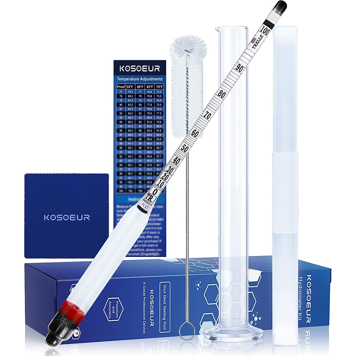 Hydrometer Alcohol Meter Kit, Hydrometer Alcohol 0-200 Proof and Tralle, Alcohol Tester for Liquor, Alcohol Hydrometer for Moonshine, Liquor, Spirits, Proofing, Distilling, with Hydrometer Test Jar