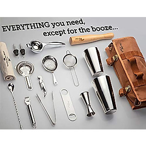 Travel Bartender Kit Bag | Professional 17-Piece Silver Bar Tool Set with Portable Bar Bag and Shoulder Strap for Easy Carry and Storage | Best Travel Bar Set for Home Cocktail Making, Work, Parties