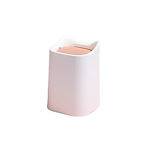 Mini Desktop Trash Can with Type Lid, Cat Ears Small Waste Garbage Basket Bin for Desk Office Kitchen, Colorful Plastic Trash with 2 Rolls of Trash Bags (White)