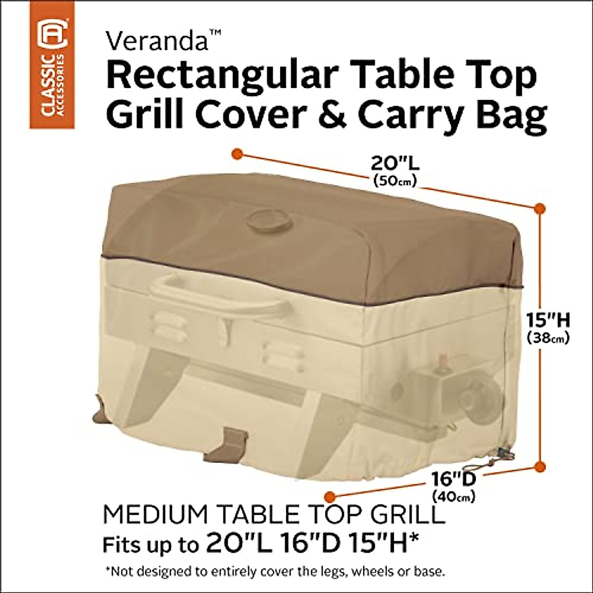 Classic Accessories Veranda Water-Resistant 20 Inch Rectangular Table Top Grill Cover