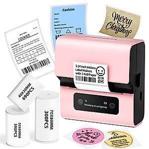 Phomemo Label Maker -3Inch Pink Label Maker, Upgrade Portable Bluetooth Thermal Label Printer for Small Business, Crafts, Clothing, Food Ingredient, Easy to Intall, for Phone&PC, with 3 Roll Paper Set