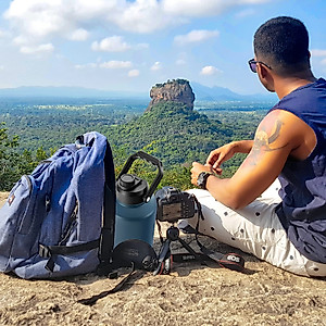 BJPKPK One Gallon(128 oz) Insulated Water Bottle, Dishwasher Safe Stainless Steel Thermos, BPA Free Jug with Ergonomic Handle & Anti-slip Bottom, Large Water Bottle, Navy Blue