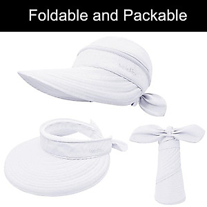 Wide Large Brim Sun Hat Summer UV Protection Thin Hat 2 in 1 Beach Sun Hat,White,One Size