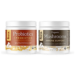 Fera Pet Organics Probiotic and Allergy & Immune Support Mushroom Supplement Bundle for Dogs and Cats – All Natural Probiotics Powder with 5 Billion CFUs per Scoop – Mushroom Blend Immune Booster
