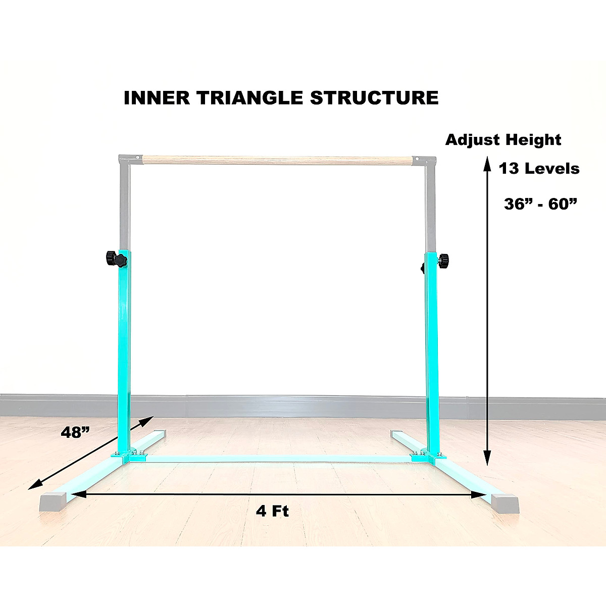 MARFULA 4FT Gymnastic Bar Set Gymnastics Horizontal Bar Gymnastics Kip Bar Teal Bar for Kids Home Use