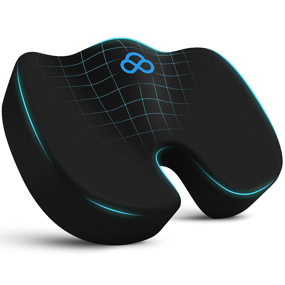 TushGuard Seat Cushion for Office Chair Memory Foam Non-Slip Desk Chair Cushion Back, Coccyx, Sciatica, Tailbone Pain Relief Butt Pillow for Office Chair, Car, Wheelchair, Blue Foam, Black