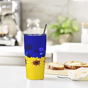 VKKOEWL Sunflowers And Blue Ukraine Stainless Steel Insulated Tumbler 20 Oz Travel Water Bottle Coffee Mug Drink Cup With Lid Straw