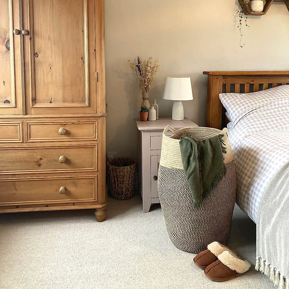 Goodpick Tall Laundry Hamper | Woven Jute Rope Dirty Clothes Hamper Modern Hamper Basket Large in Laundry Room, 25.6" Height