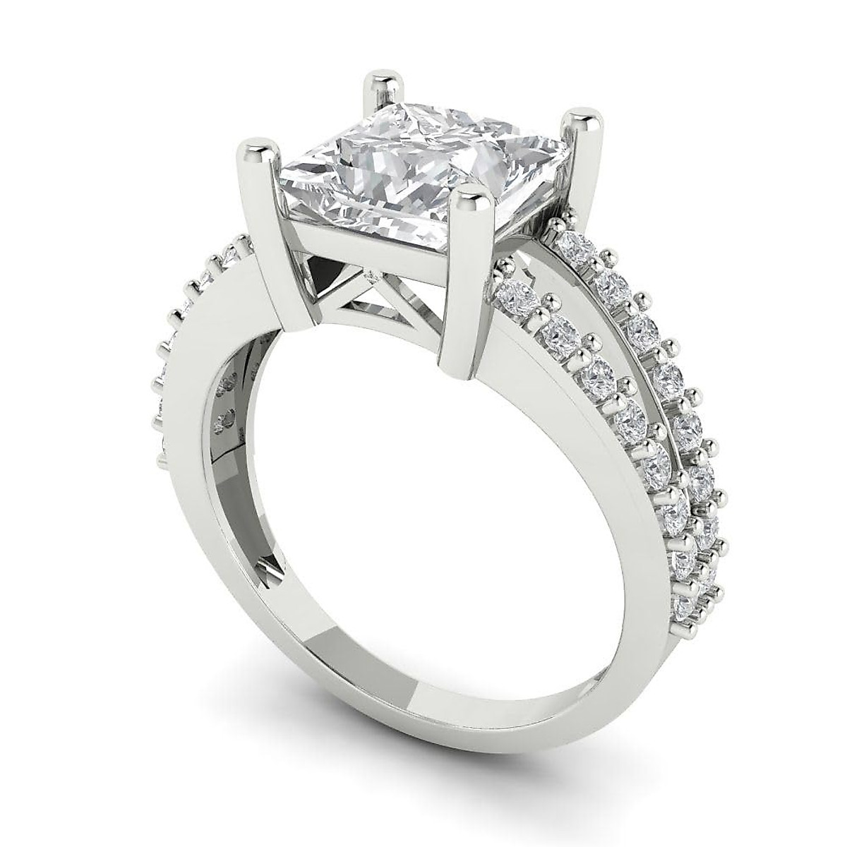 2.44 Ct Princess Cut Clear Simulated Diamond 14K White Gold Solitaire with Accents Engagement Promise Bridal Ring Size 8