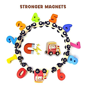 WOODENFUN Number Train Set for 1 2 3 Year Olds, Educational Toy Cars for Toddlers, Montessori Learning Toys for Boys and Girls (Red)