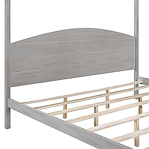 King Size Canopy Bed Frame with Headboard and Support Legs, King Canopy Bed King Size Canopy Bed Frame, Solid Wood King Bed Frame, 4-Post Canopy Bed Frame, No Box Spring Needed, Grey Wash