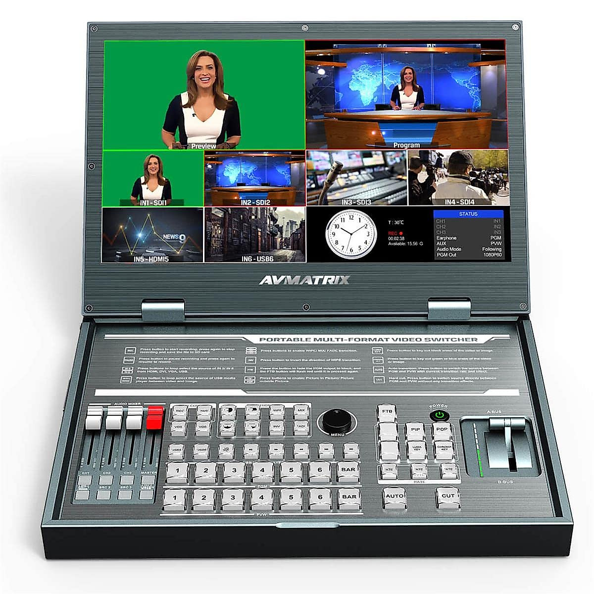 AVMATRIX PVS0615U 15.6" Portable 6-Channel SDI/HDMI Multi-format Streaming Switcher